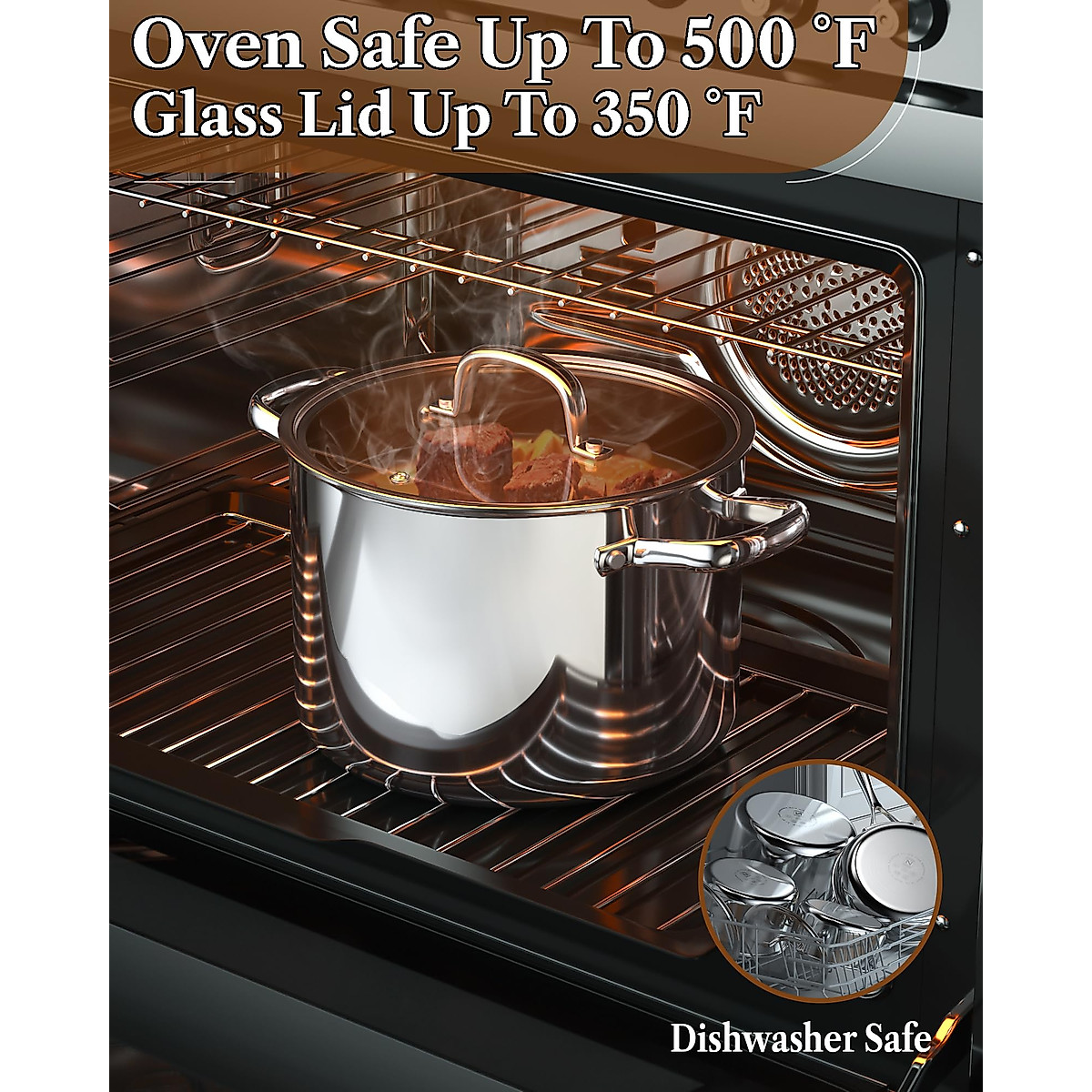 Cook N Home Stainless Steel Stockpot 8 Quart, Tri-Ply Clad Stock Pot with Glass Lid, Silver