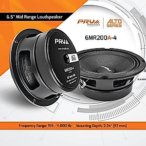 PRV AUDIO 6.5 Inch Shallow Midrange Speaker, 6MR200A-4, 200 Watts Program Power, 4 Ohm Shallow Mount Car Audio Slim Speaker, 1.5 in Voice Coil, 100 Watts RMS, Compact for Doors (Single)
