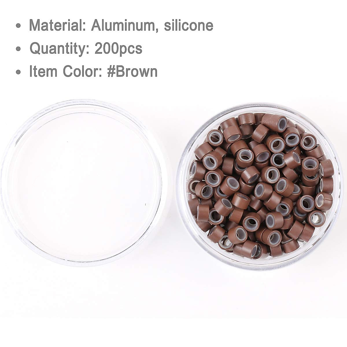 200Pcs Beads Silicone Aluminium Micro Nano Rings 5.0x3.0x3.0 mm Lined For I Tip/Nano Hair Extensions Tool Beads (Brown Color)