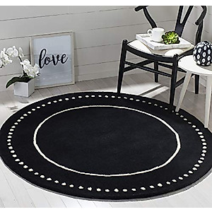 SAFAVIEH Bella Collection Area Rug - 5' Round, Navy Blue & Ivory, Handmade Dotted Border Wool, Ideal for High Traffic Areas in Living Room, Bedroom (BEL151G)