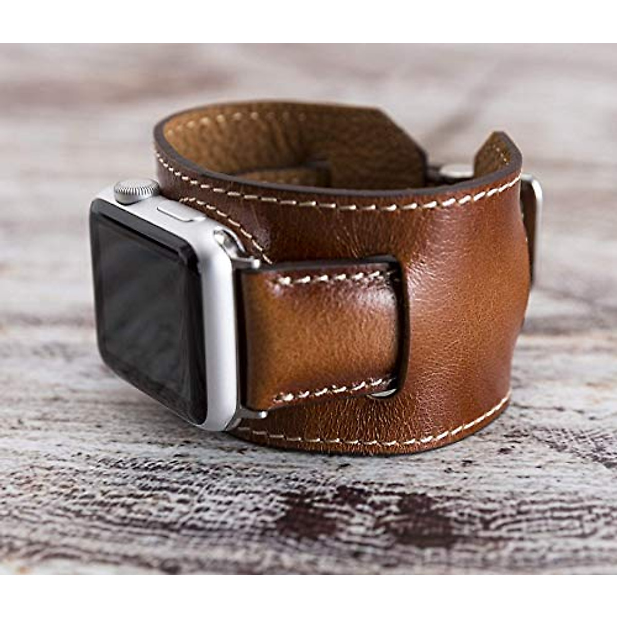 VENOULT iWatch Series 8 Compatible Apple Watch Cuff Bands for Man or Women 45mm, 44mm, 41mm, 40mm, Series 8-1 Dark Brown Genuine Leather Bull Strap, HANDMADE