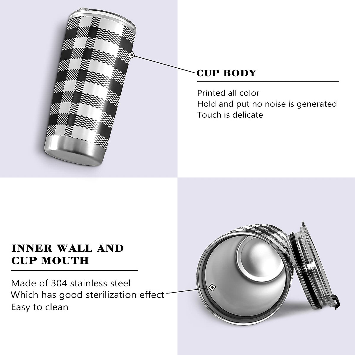 foixnub Black Gingham Tablecloth 20oz Tumbler Insulated Coffee Cup Wine Tumbler Stainless Steel Reusable Water Bottle Double Walled Travel Mug Thermal Cup for Hot Cold Drinks
