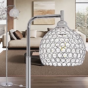 Trssdre Spherical Crystal Floor Lamp, Modern Chrome Finish Floor Lamp, Standing Light with Crystal Lamp Shade for Living Room, Bedroom, Dining Room, Office, E26 Base, LED Bulb Included