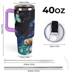 Cute Cat Playing with Butterfly 40 Oz Stainless Steel Cup Travel Tumbler with Handle and Straw Lightweight Coffee Mug for Home Office