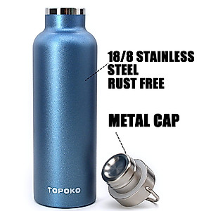 TOPOKO 25 oz Stainless Steel Vacuum Insulated Water Bottle, Keeps Drink Cold up to 24 Hours & Hot up to 12 Hours, Leak Proof and Sweat Proof. Large Capacity Sports Bottle Wide Mouth Metal Lid (Blue)
