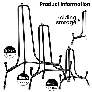 Chumia 18 Pcs Anti Slip Plate Stands for Display, Black Iron Easel Plate Holder Picture Frame Holder Stand for Display Decorative Photo Tabletop Artwork(4, 6, 8 Inch)