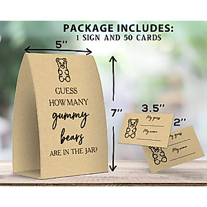 Pazag Guess How Many Gummy Bears are in The Jar, Kraft, Baby Shower Games, Baby Shower Decorations - One Sign and 50 Cards(GUESS007)