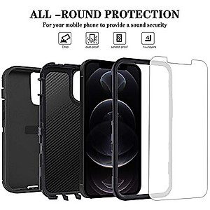 Case for iPhone 12 Pro Max Case 6.7" with 2 Screen Protector, Full Body Rugged Heavy Duty Military Grade Cover, Shockproof Drop-Proof Protection Durable Phone Case (Black)