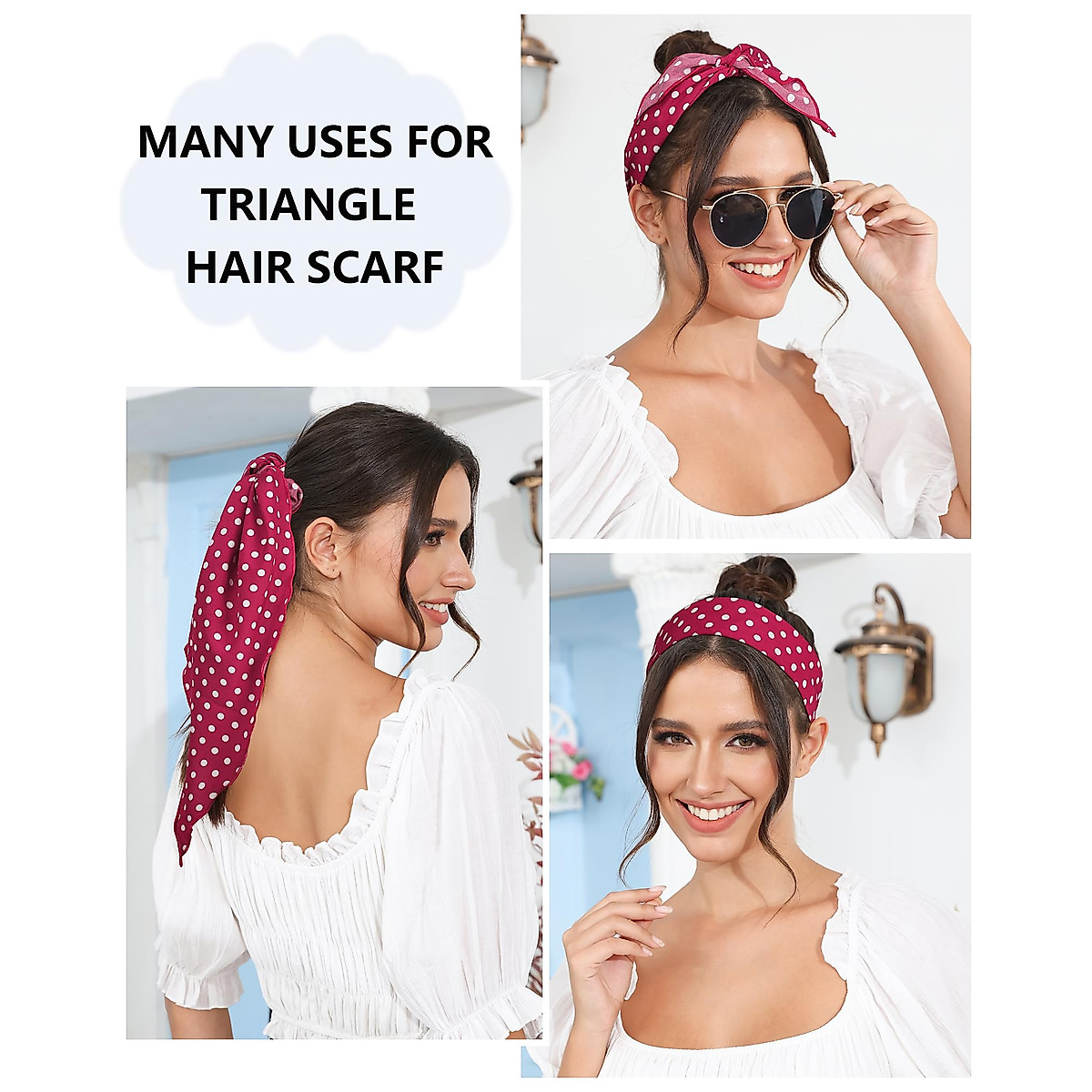 AWAYTR 3Pcs Hair Bandanas Head Kerchief for Women Girls Tie-Back Boho Hair Scarf Headband Bandana Triangle Head Scarf (Polka Dot - Red/Black/Dark Blue)