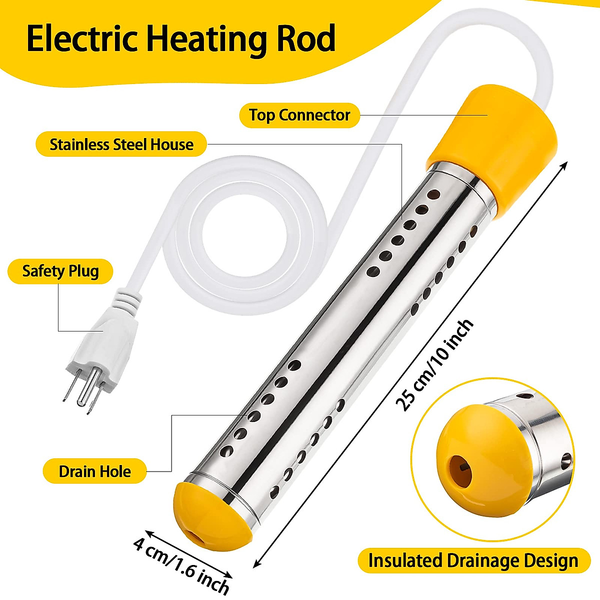 2 Pcs Pool Immersion Water Heater 5 Gallons in Minutes 1500W Pool Heater for Above Ground Bucket Heater and Stainless Steel Guard Digital LCD Thermometer Electric Portable Water Heater Hot Tub Heater