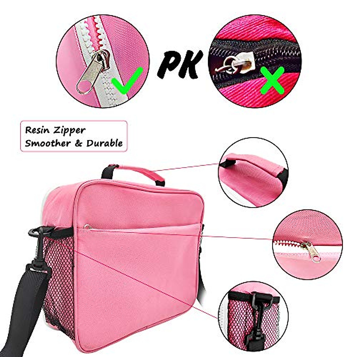 JYPS Insulated Unicorn Lunch Box for Kids, Flip Sequin Girls Tote Lunch Bags with Shoulder Strap, Handheld Reusable Lunch Box Bags Christmas Gifts for Girls at School