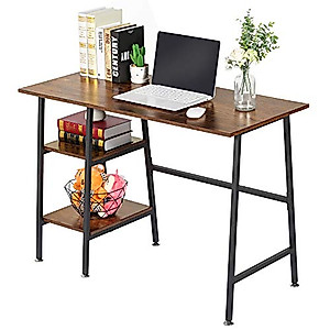 VECELO 43 Inch Computer Modern Student Writing Home-Office, Ladder Desk, Dark Walnut+Black Leg