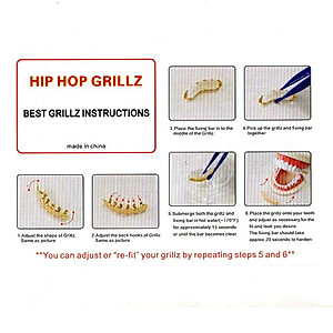 LuReen 14k Gold Vampire Dracula Teeth Grillz 2pc Single Fangs and 6 Bottom Grillz Set for Halloween Costume Cosplay