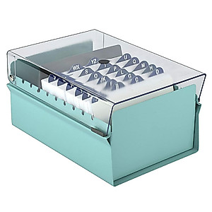 Acrimet 4 x 6 Card File Holder Organizer Metal Base Heavy Duty (AZ Index Cards and Divider Included) (Green Color with Clear Crystal Plastic Lid Cover)