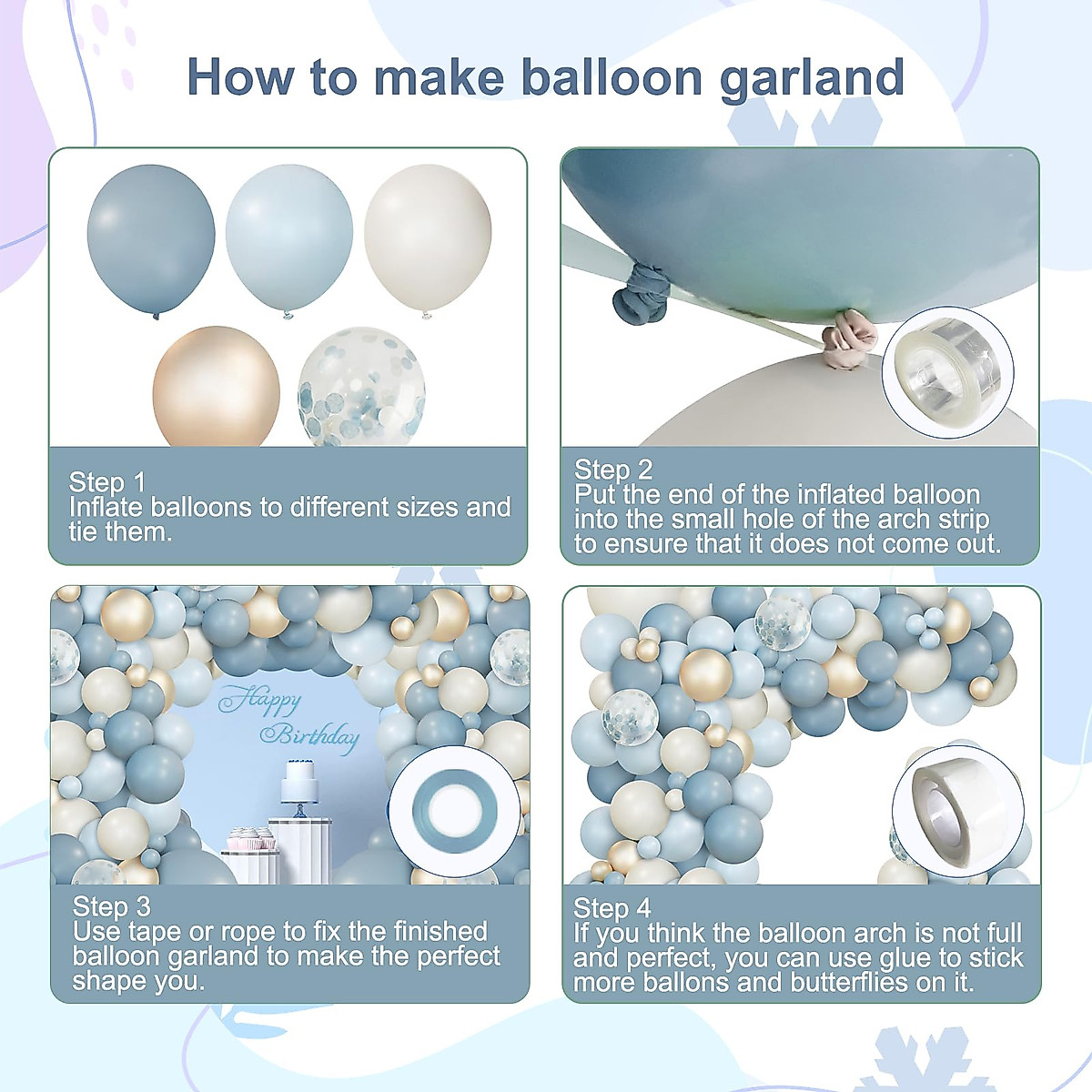 iLaFm 150Pcs Dusty Baby Blue Balloon Arch Garland Kit, Sand White Slate Fog Pastel Baby Blue Balloons Metallic Gold for Boy Baby Bridal Shower Birthday Wedding Party Decorations