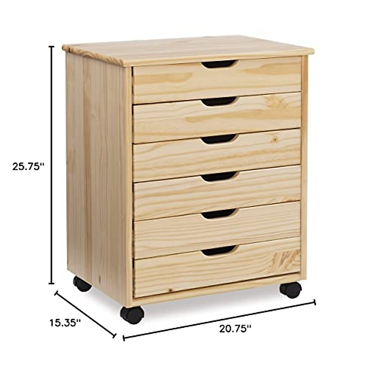 Linon Home Decor Products Corinne Six Drawer Wide, Natural Rolling Cart