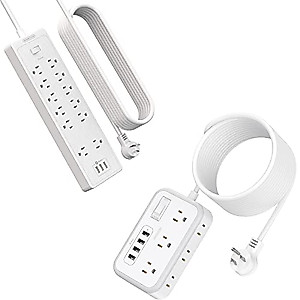 25 Ft Extension Cord Flat Plug Bundle, NTONPOWER 2100 Joules Surge Protector Power Strip with 12 Outlets 3 USB 25 Ft Extension Cord, Power Strip with 25 ft Long Cord 6 Outlets 4 USB Ports