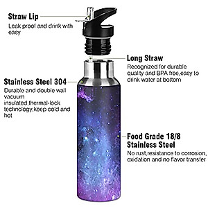 senya Water Bottle Handle Straw Lid, Universe Galaxy Nebula Space Vacuum Insulated Stainless Steel Thermos Water Bottle Leak Proof Sports Coffee Maker Cup
