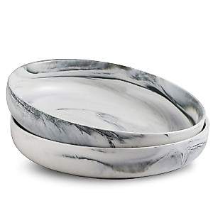 YHOSSEUN Serving Bowl Set, Ceramic Salad Serving Bowls Pasta Bowls Set of 2, Serving Dishes for Entertaining 10 inch Stackable Serving Bowls for Parties, Grey Marble