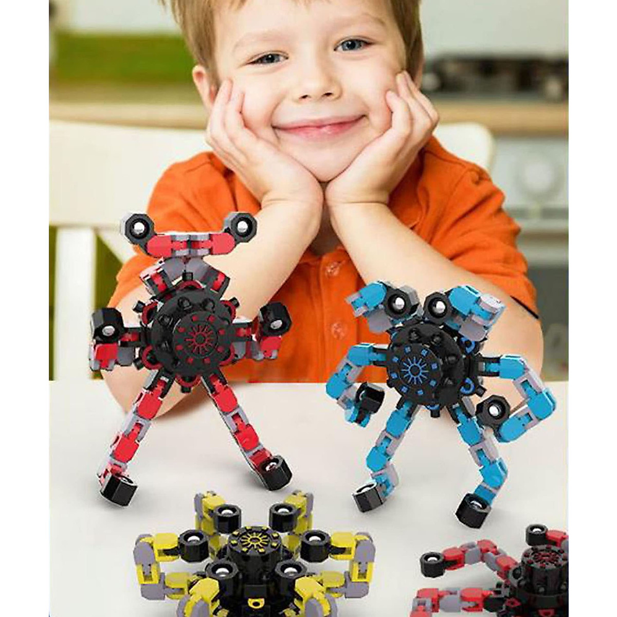 4PCS Fidget Spinners Kids Gyro Deformation Robot Transformable Fingertip Spinners Stress Reduction Toys Adults DIY Deformed Mechanical Spiral Fingers