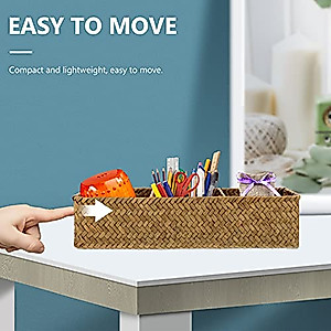 DOITOOL Sea Grass Basket Handwoven Water Hyacinth Storage Baskets 3- Section Wicker Cube Baskets Rectangular Sundries Organizer Caddy for Home Office