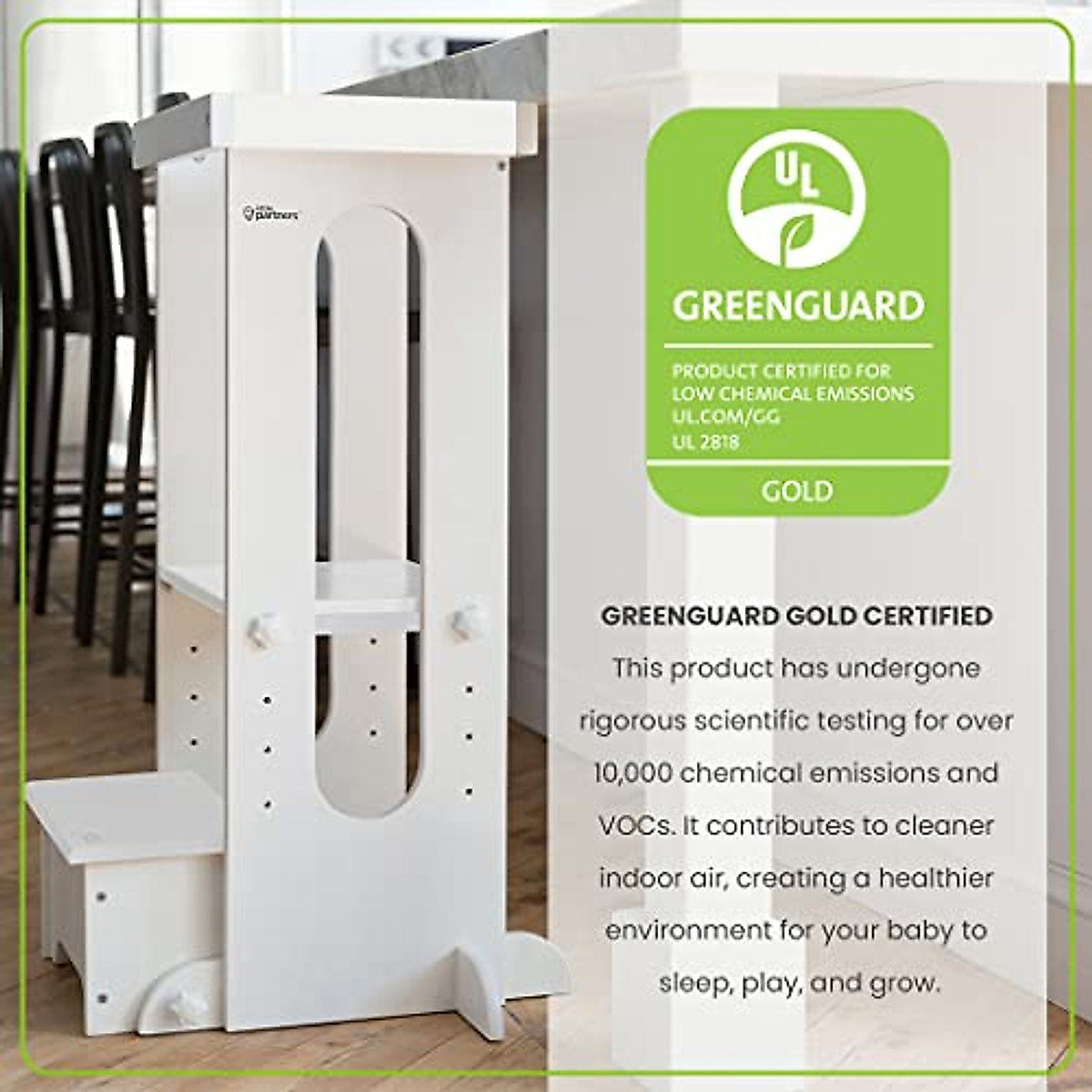 Little Partners® Explore 'N Store™ Learning Tower® Kids Adjustable Height Kitchen Step Stool for Toddlers or Any Little Helper (Soft White)