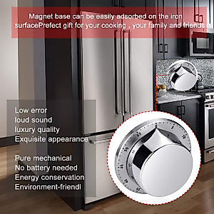 Kitchen Timer，Magnetic Kitchen Timer Kitchen Cooking Timer Clock with Bell Alarm Clock,No Battery Needed,100% Mechanical-Magnetic Backing, Exquisite Stainless Steel Body, Countdown Reminder, (Round)