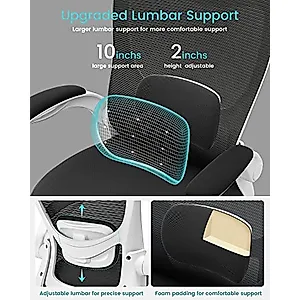 MUXX.STIL Office Chair, Ergonomic Desk Chair with Adjustable Lumbar Support and Flip up Armrest, Breathable Mesh Computer Chair for Home Office, White