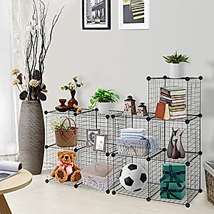 NAFORT 12-Cube Metal Grid Storage Rack, Stackable Free Standing Storage Organizer, DIY Cabinet Bookshelf, Easy to Assemble, 56” L x 14” W x 56” H(Black)