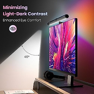 Quntis Monitor Light RGB Backlight, Eye-Care Dual Light Computer Light Bar Gaming Office Desk Lamp, 15 Modes Dimmable Backlight, 3 Color Temperature Adjustable Brightness, Ra95 Screen Light Bar