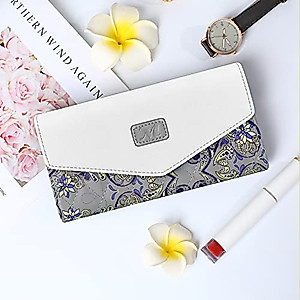 Utenwat Womens Wallets RFID Blocking Trifold Wallet for Women Long PU Leather Clutch Multi Card Cute Ladies Wallets Large Capacity Grey/White