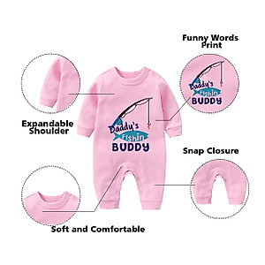 YSCULBUTOL Baby Twins Father Day Toddler Girl Clothes Daddy Fishing Buddy Baby Romper Birthday Dress(pink dad fishing 6m)