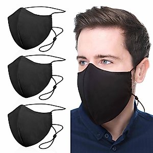 STELLARH Mouth Covers 3 Layers Washable & Reusable Over the Head Comfort No Ear Pulling Comfortable Handmade (3 Pack XL)
