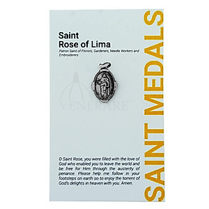 1" Saint and Holy Subject Medal with Prayer Card | Over 25 Different Saints | Durable and Detailed Charm | Pendant Medal Carded with Prayer | Christian Jewelry (St. Rose of Lima)