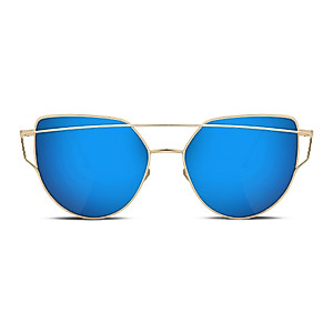 FEISEDY Cat Eye Fashion Metal Frame Mirrored Flat Lenses Women Sunglasses B2206