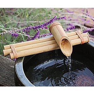 Bamboo Accents Water Fountain with Pump, Indoor/Outdoor Fountain, 12” Wide Three-Arm Style Base, Smooth Split-Resistant Bamboo to Create Your Own Zen Fountain (Container Not Included)