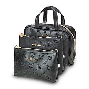 Nine West Women's Toiletries Bag - Travel Makeup and Toiletries Matching Accessories Set - Makeup Organizer Case Set, Size One Size, Black
