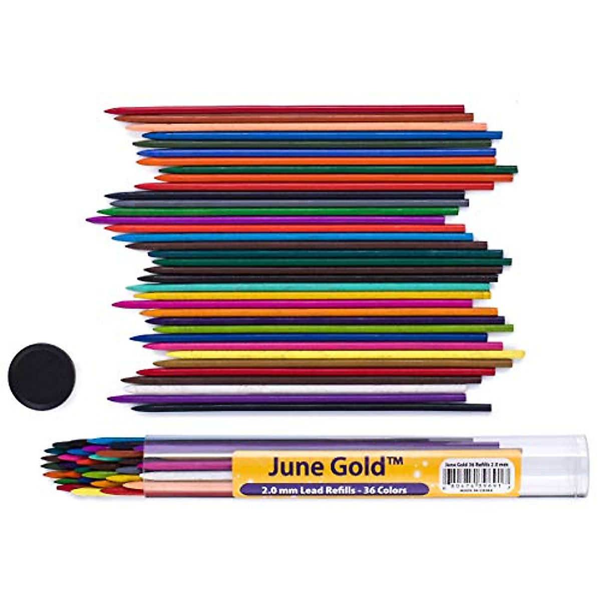 June Gold 4 Premium 2.0 mm 2B Mechanical Pencils, 36 Uniquely Colored Lead Refills, 36 2B Lead Refills, 2 Smudge Resistant Erasers, Built in Sharpeners & Soft Non-Slip Grip on Each Pencil