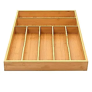 XIONGGG Kitchen Drawer Organizer Bamboo Cutlery Tray Utility Flatware Silverware Holder Utensil Drawer Divider with 7 Compartments