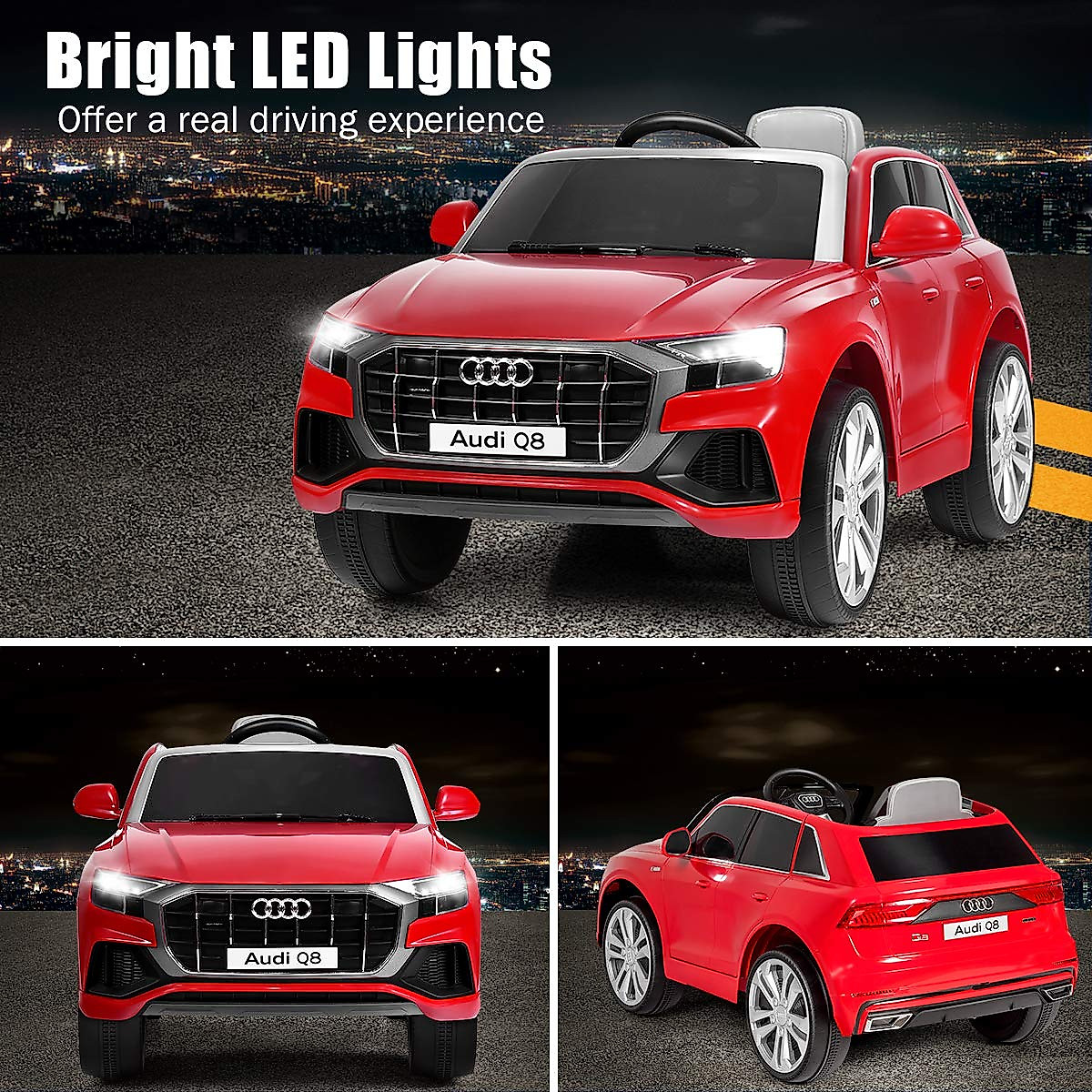 Costzon Ride on Car, Licensed Audi Q8, 12V Battery Powered Electric Vehicle w/2 Motors, Remote Control, LED Lights, MP3, Horn, Music, Spring Suspension, Kids Ride on Toys for Boys & Girls (Red)