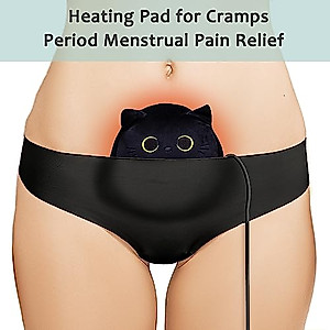 CRIMMY Heating Pad for Period Menstrual Cramps Pain Relife, Cute Small Portable Heat Pads for Travel, Mini Stuffed Animal USB Electric Hot Pack for Back Neck Eyes Hands (Black cat)