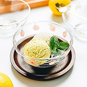 Sizikato 2pcs Clear Glass Fruit Bowl, 6 Oz Snack Bowl, Dessert Bowl, Cute Strawberry Pattern