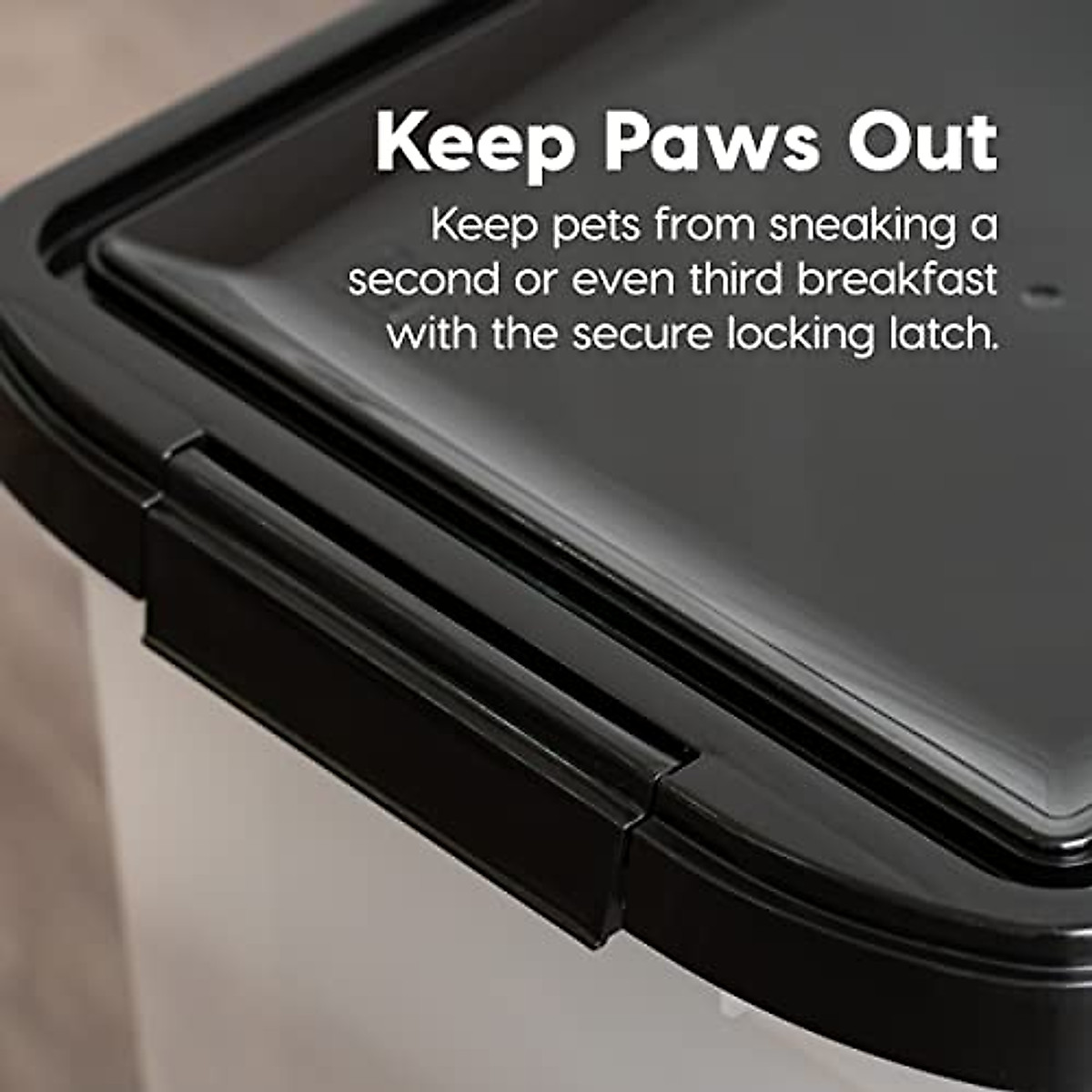 IRIS USA WeatherPro Airtight Dog Food Storage Container, Up to 25 lbs, Removable Wheels, for Dog Cat Bird and Other Pet Food Storage Bin, Keep Fresh, Translucent Body, Pearl/Black