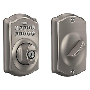 Schlage BE365 V CAM 619 Camelot Keypad Deadbolt, Electronic Keyless Entry Lock, Satin Nickel