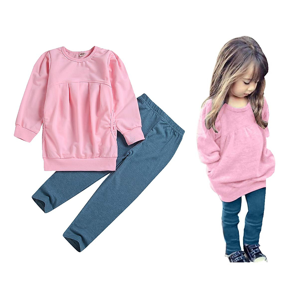 CM C&M WODRO Toddler Girls Clothes Winter Warm Long Sleeve Tops+Long Pants Set (Pink, 3-4 Years(110))