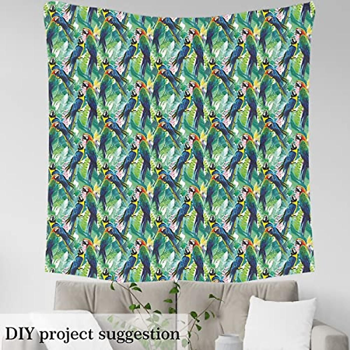 Parrot Upholstery Fabric by The Yard, Hawaiian Tropical Leaves by The Yard, Birds Floral Decorative Waterproof Outdoor Fabric, Upholstery and Home Accents, DIY Art, 5 Yards, Green Blue