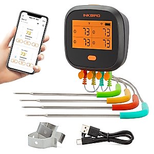 Inkbird WiFi Grill Thermometer, Wireless BBQ Thermometer for Grilling Roasting Cooking Smart Digital Remote Meat Thermometer with Graph Alarm Timer 4 Probes Rechargeable