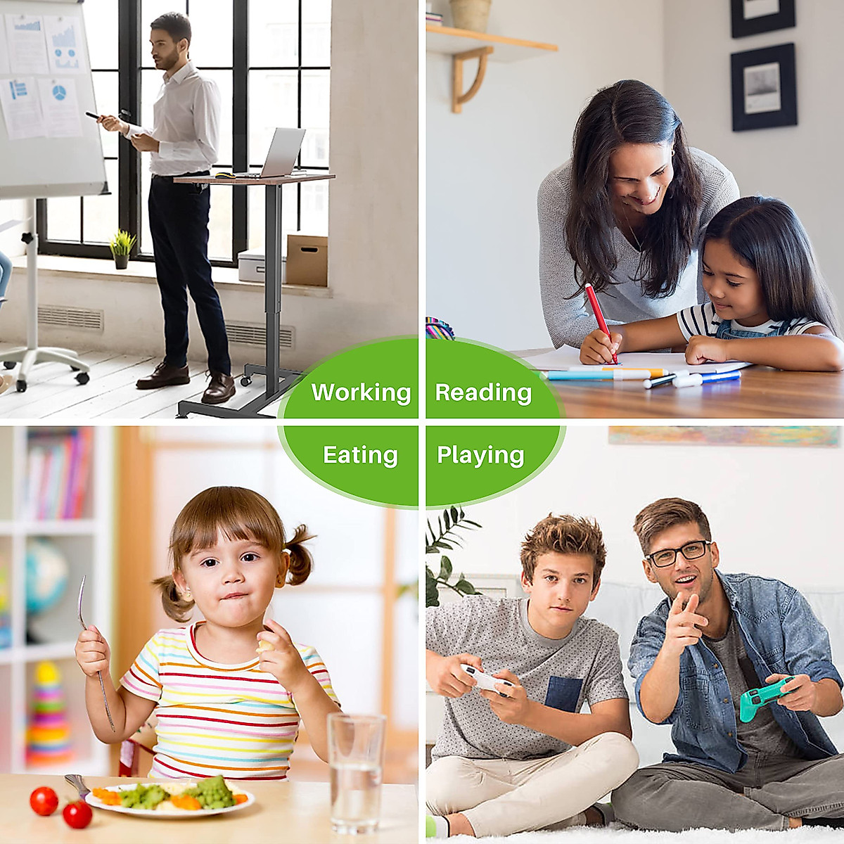 IWORKBOARD Mobile Laptop Desk, 27 inches Rolling Adjustable Height Desk, Mobile Portable Standing Desk, Pneumatic Sit Stand Desk with Wheels for Home Offices and School Rolling Table