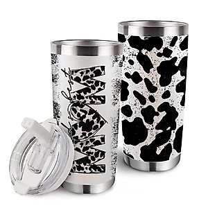 Paayna Best Mom Insulated Vacuum Tumbler with Lid, Mother's Day Birthday Gifts for Mom Women Grandma, Cow Print Stainless Steel Double Wall Cup, 20 oz Travel Detachable Straw Mug
