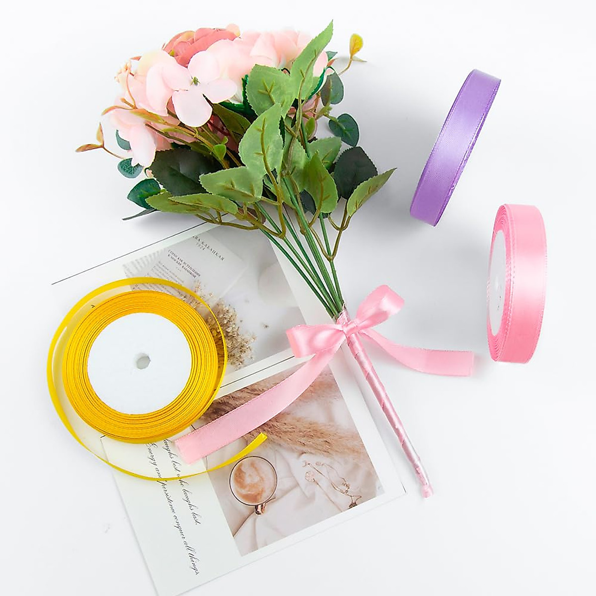 KMER LIFE 3/8 Inches x 25 Yards Red Satin Ribbon Solid Fabric Ribbons for Crafts, Wedding Decor, DIY Hair Accessories, Sewing, Gift Package Wrapping, Valentine's Day Bouquet and More